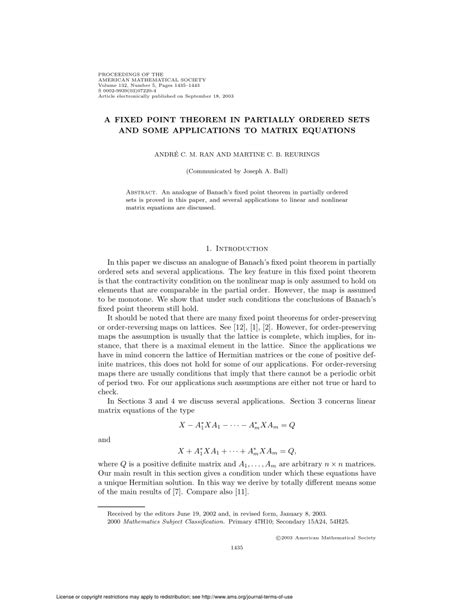 pdf a fixed point theorem in partially ordered sets and some application to matrix equations