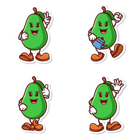 Conjunto Vector Personaje De Dibujos Animados Lindo De Aguacate Aislado