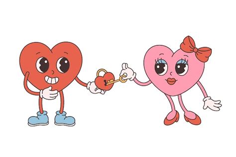 Premium Vector Trendy Retro Cartoon Heart Characters Groovy Vintage