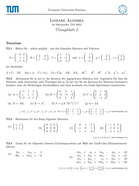 Blatt aufg Blatt 3übungenblatt für informatiker Lineare Algebra ohne