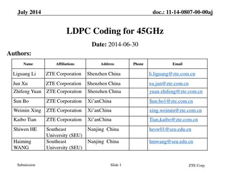 Ppt Ldpc Coding For 45ghz Powerpoint Presentation Free Download Id2880228