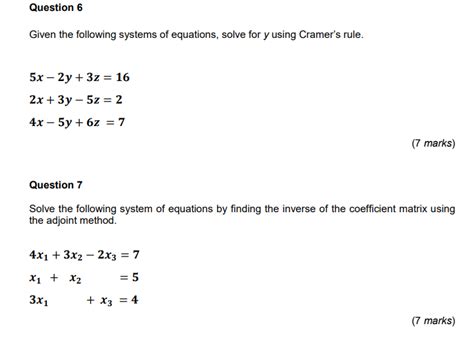 solved question 6 given the following systems of equations
