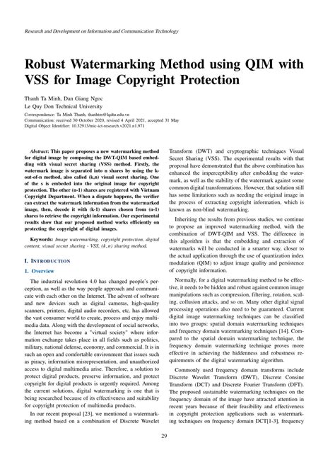 pdf robust watermarking method using qim withvss for image copyright protection