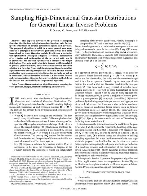 pdf sampling high dimensional gaussian distributions for general linear inverse problems