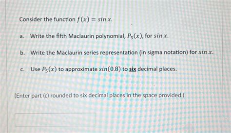 solved consider the function f x sinx a write the fifth