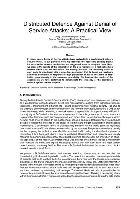 pdf distributed defence against denial of service attacks a practical view
