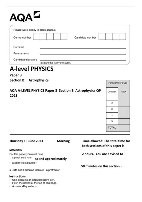 aqa a level physics 7408 3ba paper 3 section b astrophysics question paper and mark scheme june