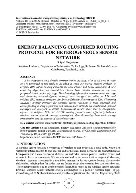 pdf energy balancing clustered routing protocol for heterogeneous sensor network iaeme