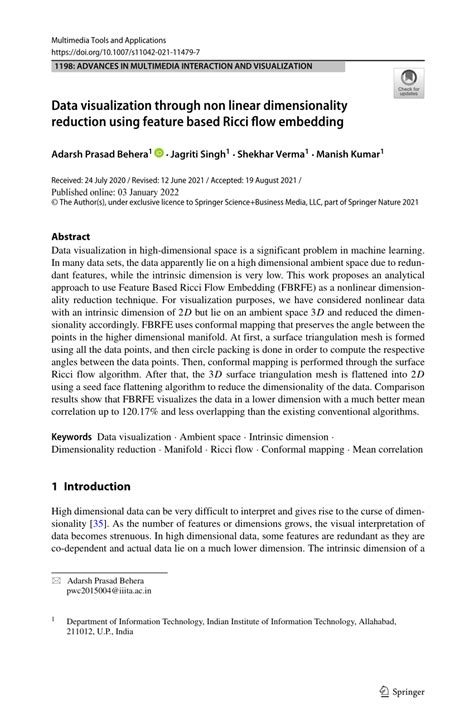 pdf data visualization through non linear dimensionality reduction using feature based ricci