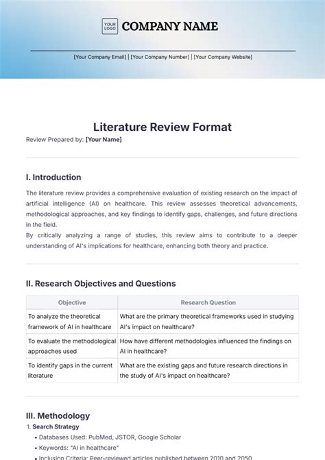 Free Literature Review Templates To Edit Online Print
