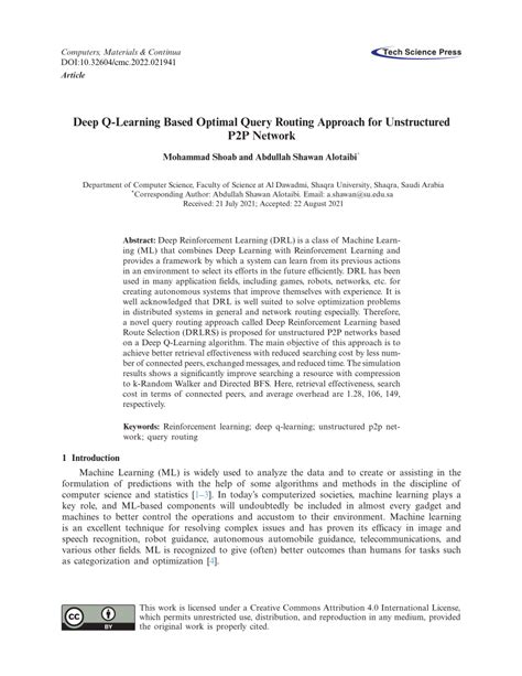 pdf deep q learning based optimal query routing approach for unstructured p2p network