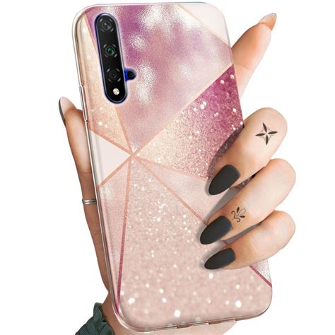 Etui Do Huawei Nova 5T Honor 20 Wzory Różowe Złoto Róż Obudowa