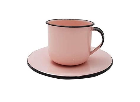Caneca Esmaltada Xícara Pires Para Chá Café 180ml Rosa o Melhor