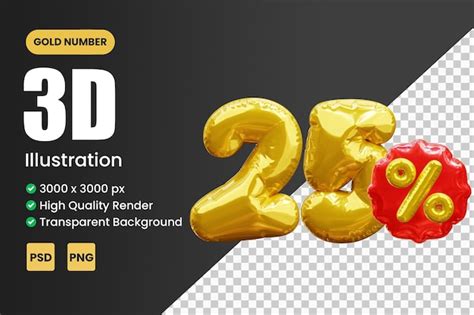 Premium PSD 3d Gold Number 25 Percent Discount