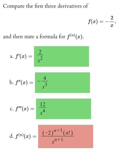 solved compute the first three derivatives of f x −x2 and