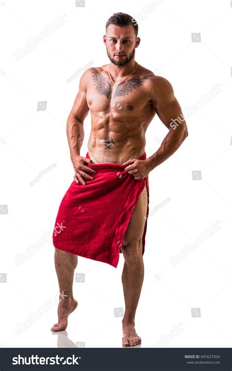 Handsome Shirtless Muscular Man Standing Studio Stock Photo 691627504