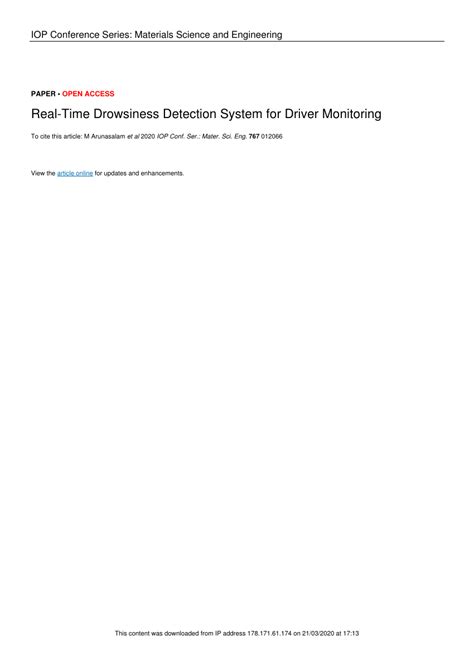 pdf real time drowsiness detection system for driver monitoring