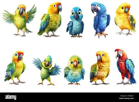 Vector Set Of Parrots Isolated Flat Vector Illustration Stock Vector