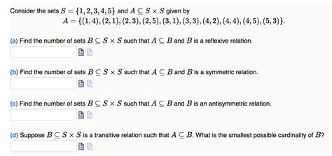 solved consider the sets s {1 2 3 4 5} and a⊆s×s given by