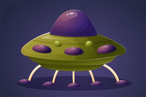 Premium Vector A Funny Green Round Flying Saucer Spaceship With Legs