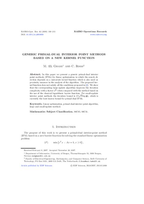 pdf generic primal dual interior point methods based on a new kernel function cornelis roos