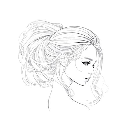 Um esboço de uma mulher cabelo comprido Vetor Premium