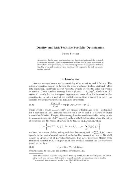 pdf duality and risk sensitive portfolio optimization