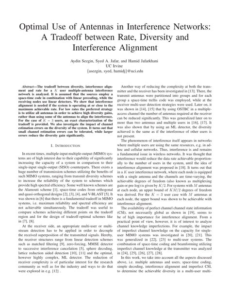 pdf optimal use of antennas in interference networks a tradeoff between rate diversity and