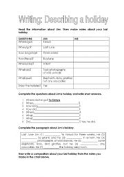Describing A Holiday ESL Worksheet By Belenala