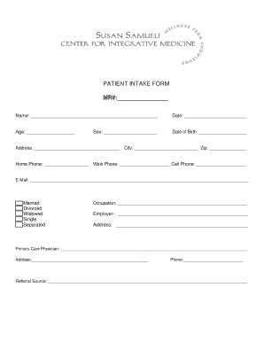 Fillable Online Patient Intake Form Mr Susan Samueli Center For