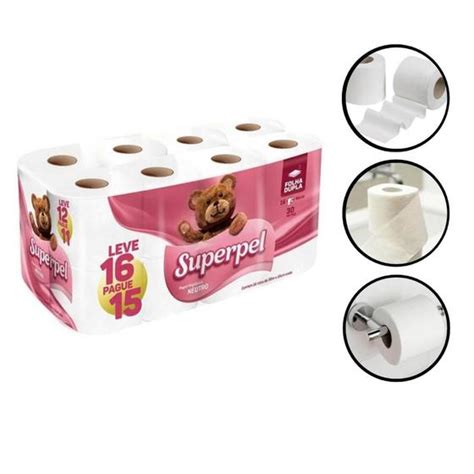 Papel Higiênico Neutro Folha Dupla Superpel 30m Leve 16 Papel