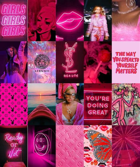 Collage Dark Neon Pink Aesthetic 130pcs Pink Neon Wall Collage Kit