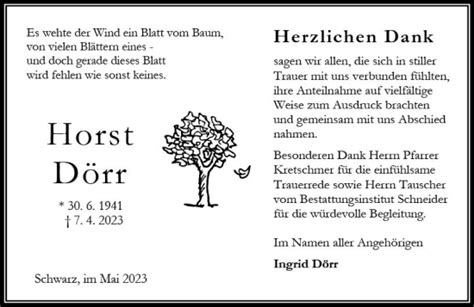 Traueranzeigen von Horst Dörr vrm trauer de