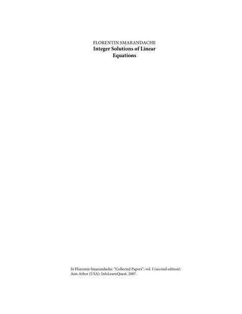 pdf integer solutions of linear equations