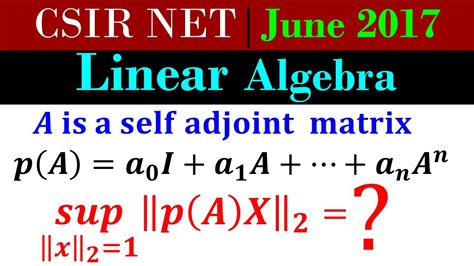 csir net mathematics june 2017 linear algebra self adjoint matrix supremum norm youtube