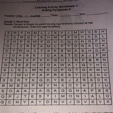 Gawain 1 Word Hunt Panuto Hanapin At Bilugan Sa Puzzle Box Ang Mga
