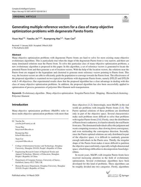 pdf generating multiple reference vectors for a class of many objective optimization problems