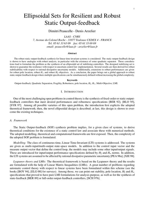 pdf ellipsoidal sets for resilient and robust static output feedback
