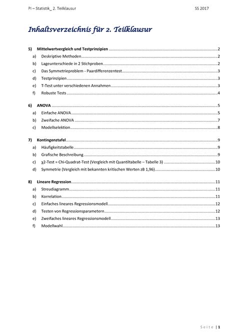 Zusammenfassung Teil Klausur 2 Statistik Nagel Inhaltsverzeichnis