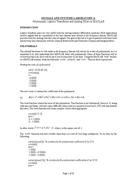 polynomials laplace transforms and analog filters in matlab pdf low pass filter filter