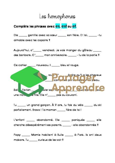 Part App fiches homophones à as a et est es