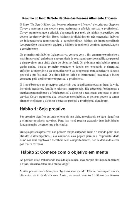 SOLUTION Resumo Do Livro Os Sete H Bitos Das Pessoas Altamente