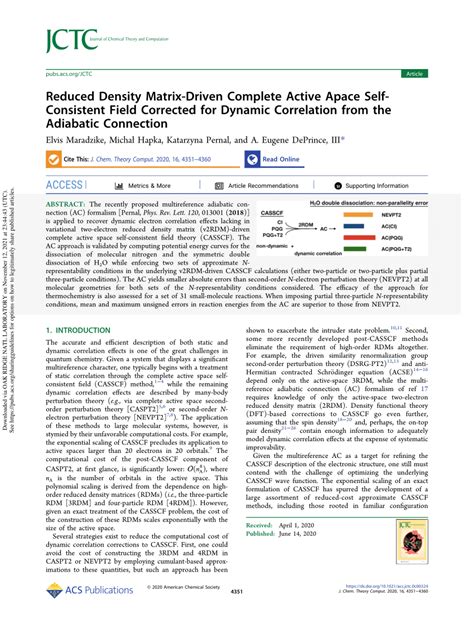 pdf reduced density matrix driven casscf corrected for dynamic correlation from the adiabatic