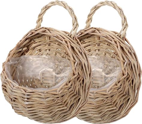 Vaguelly 2Pcs Woven Hanging Basket 7 Handmade Wicker Wall Baskets