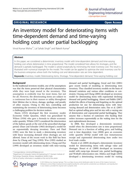 pdf an inventory model for deteriorating items with time dependent demand and holding cost