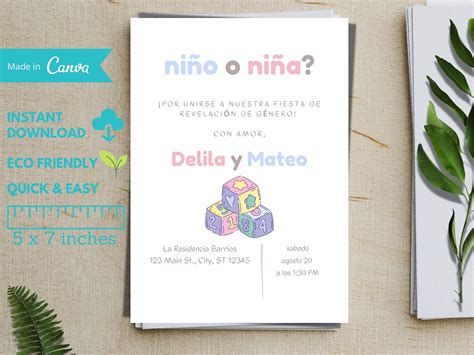Spanish Gender Reveal Invitation Invitacion De Revelacion De Genero