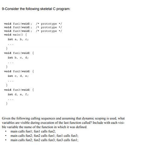 solved 9 consider the following skeletal c program void