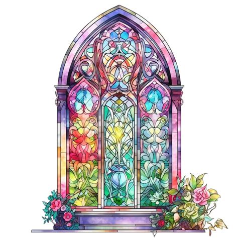 Uma Pintura Em Aquarela De Um Vitral Rosas Foto Premium