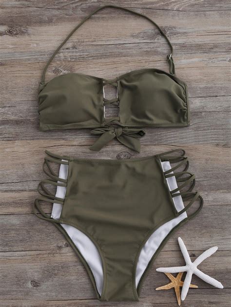 41 OFF Strappy Halter High Waist Bikini Rosegal