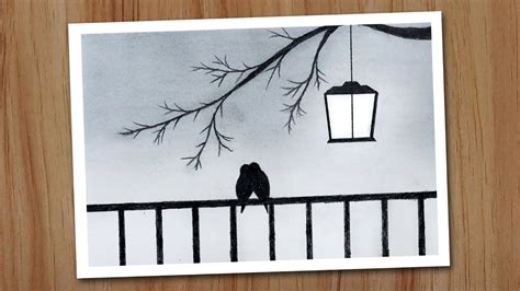How To Draw Love Birds Scenery With Pencil Pencil Drawing For